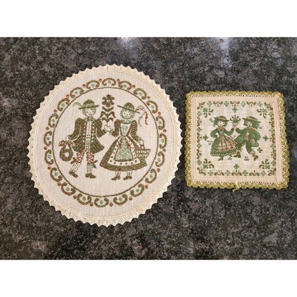 KOLF | Kitchen | Kolf Made In Austria Linen Lace Doily Green Floral Man ...